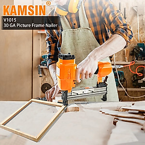 KAMSIN #V1015 30 Gauge Pneumatic Picture Frame Nailer, 13/32”(10.3mm) Crown V Nailer, 5/16'' to 19/32'' (7-15mm) Leg Length V-nails Tacker V Nails Gun For Picture Frames