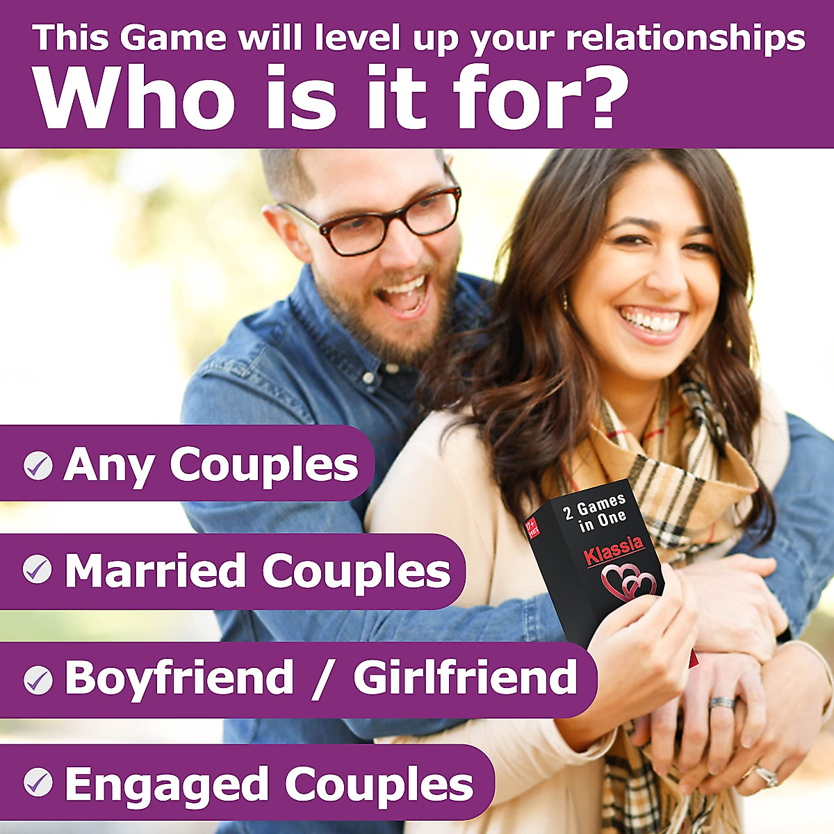 Klassia Romantic Games for Couples- Fun Conversation Cards for Better Relationship- Date Night Box- 160 Questions - Perfect Anniversary & Valentines Day Gifts for Couples