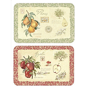 Wipe-Clean Reversible Plastic Placemats - Set of 4 - Old Orchard Apple/ Pear