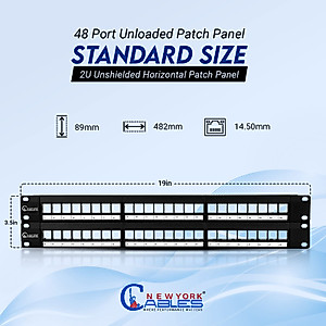 NewYork Cables® Blank Keystone/Patch Panel Network Patch Panel for Data Centers, Offices, and Server Rooms (Unloaded, 48 Port Patch Pannel Unloaded)