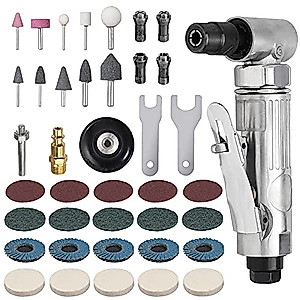 EYPINS Compressed Air Angle Die Grinder 1/4" 90 Degree Mini Sander Grinder Polisher Tool Set with Grinding Stones and Sanding Discs for Contour Grinding, Polishing, Milling