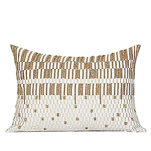 G Home Collection Miss Lapin Gold Embroidered Beaded Textured Handmade Pillow Cover 12"X20"