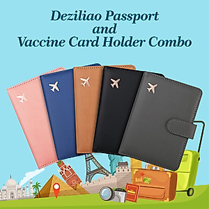 Deziliao Passport and Vaccine Card Holder Combo, PU Leather Passport Holder with Vaccine Card Slot, Passport Wallet for Men and Women (Gray-fly)