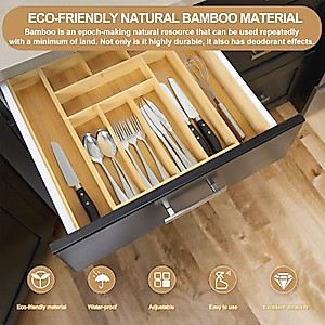 aceyoon Bamboo Kitchen Silverware Drawer Organizer,Expandable Cutlery Holder with Drawer Dividers, Adjustable Kitchen Utensil Organizer for Flatware,Utensils,Cutlery (8-10 Slot)