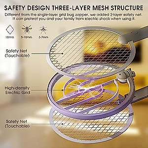 Electric Fly Swatter Racket 2 Pack, Mosiller 2 in 1 Bug Zapper with USB Rechargeable Base, 4000 Volt Indoor Outdoor Mosquito Killer with 3-Layer Safety Mesh for Pest Insect Control & Flying Trap