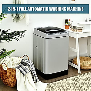 ARLIME 2 in 1 Compact Mini Laundry Machine Full-Automatic Washing Machine 1.5 Cu.Ft Capacity Portable Laundry Washer & Spin Dryer W/ Long Inlet & Outlet Hose For Apartments, Condos, Dorms, RV’s Camping Living (Grey)