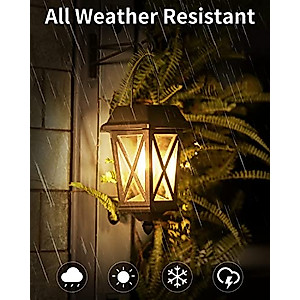 TEKLAPS Solar Wall Lantern Lights 2 Pack,Outdoor Hanging Solar Lights Decoration,Anti-Rust & Waterproof Stainless Wall Lights,Powder Coat Black + UV Protection with Glass Lampshade,3000K Warm