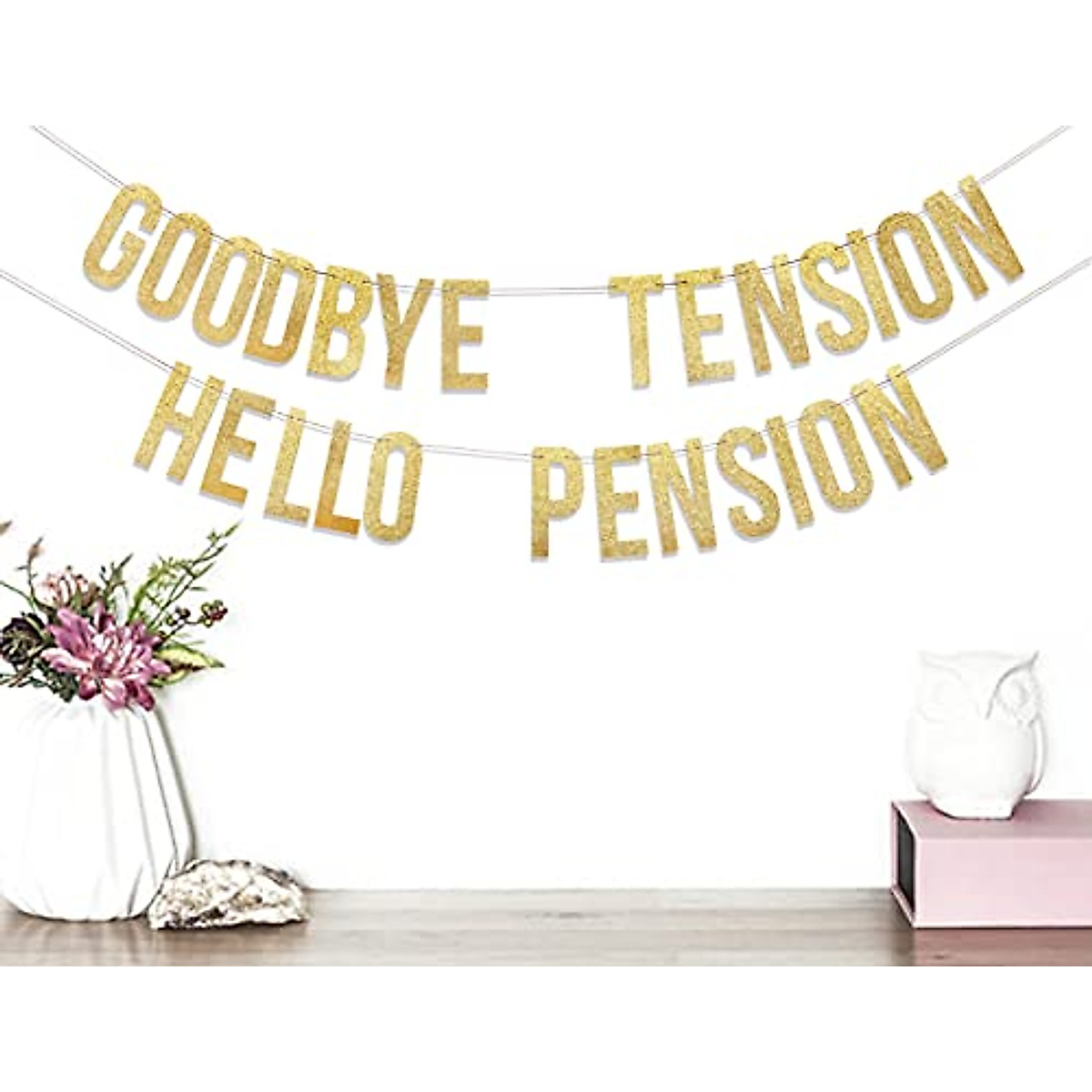 Goodbye Tension Hello Pension Banner - Retirement Party Sign,Retirement Party Decorations,Funny Retirement Banner,Retired Retiring Photo props