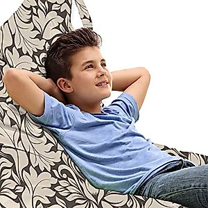 Ambesonne Vintage Leaves Lounger Chair Bag, Curved Leafy Pattern Modern-Classic Theme Illustration Art Print, High Capacity Storage with Handle Container, Lounger Size, Taupe and Champagne