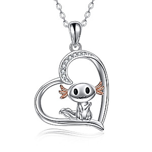 YAFEINI Axolotl Necklace 925 Sterling Silver Heart Axolotl Pendant Cubic Zirconia Cute Axolotl Jewelry Gifts for Women