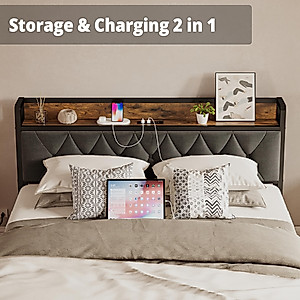 ANCTOR Full Size Bed Frame, Storage Headboard with Outlets, Easy to Install, Sturdy and Stable, No Noise, No Box Springs Needed - Perfect for a Good Night's Sleep