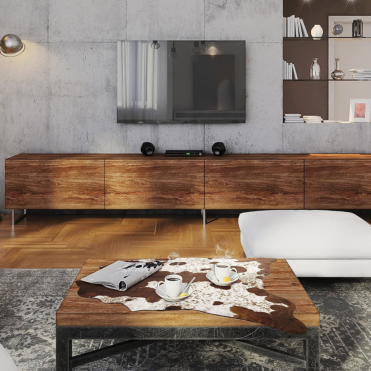 Foxmas Faux Cowhide Rug Cow Print Rugs for Bedroom Living Room, Western Home Decor Cow Hide Animal Rug, Cow Print Western Rugs, Faux Fur Fabric Rug Animal Print Carpet, 2.3x3.6 Feet