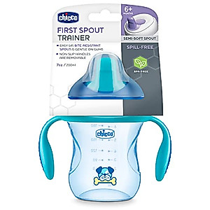 Chicco 7oz. Semi-Soft Trainer with Bite-Resistant Spout and Spill-Free Lid | Removable, Non-Slip Handles | Top-Rack Dishwasher Safe | Easy to Hold Ergonomic Indents | Blue| 6+ months