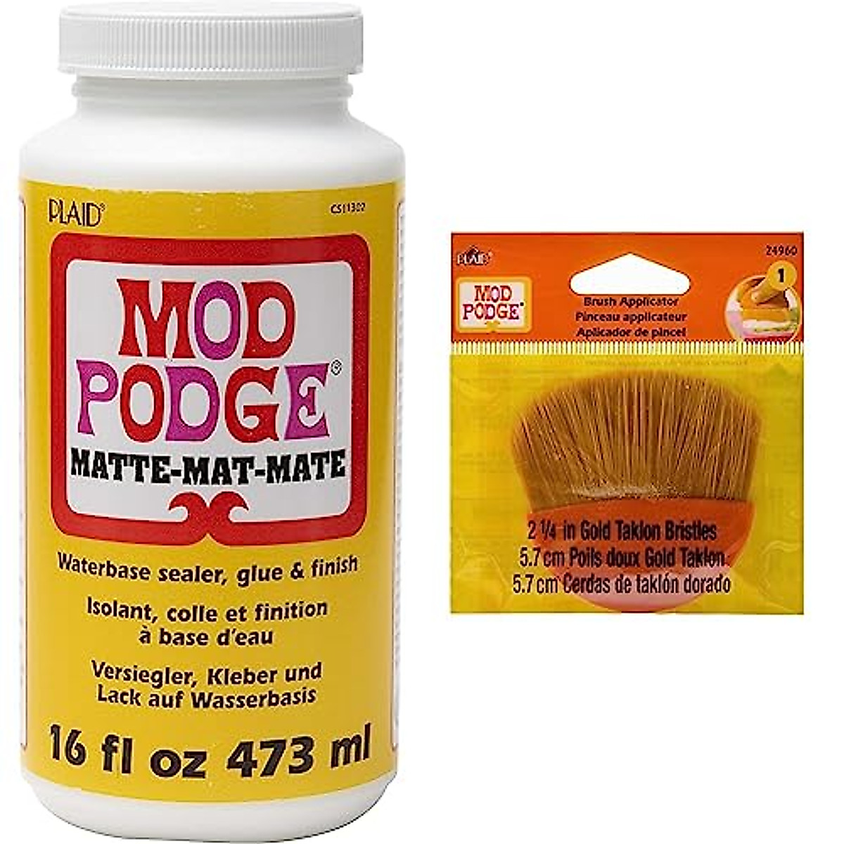 Mod Podge CS11302 Waterbase Sealer, Glue and Finish, 16 oz, Matte & Paint Brush Applicator, 24960 2.25-Inch, Basic