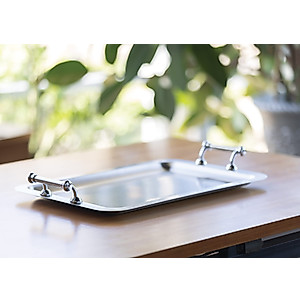 Service Ideas TRRTH2012BS Tray with Handle, Rectangular, Stainless Steel, 20" x 12.5", Silver