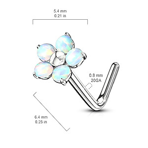 Covet Jewelry Flower with 5 Opal Petals 316L Surgical Steel L Bend Nose Stud Ring (Opal Purple)
