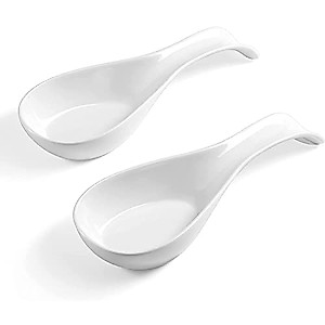 Yedio Porcelain Spoon Rest for Cooking, 2 Piece White Spoon Holder for Kitchen Counter, 9.5 Inch Large Spoon Rest for Cooktop