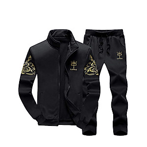 Lavnis Men's Casual Tracksuit Full Zip Running Jogging Athletic Sports Jacket and Pants Set Black 2XL