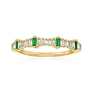 Ross-Simons 0.14 ct. t.w. Diamond and .10 ct. t.w. Emerald Stackable Ring in 14kt Yellow Gold. Size 5