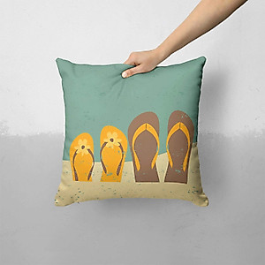 iiRov Vintage His & Her Flip Flops Beach Scene - Custom Decorative Home Decor Indoor or Outdoor Throw Pillow Cover for Sofa, Bed or Couch Cushion (Pillow CASE Cover ONLY)