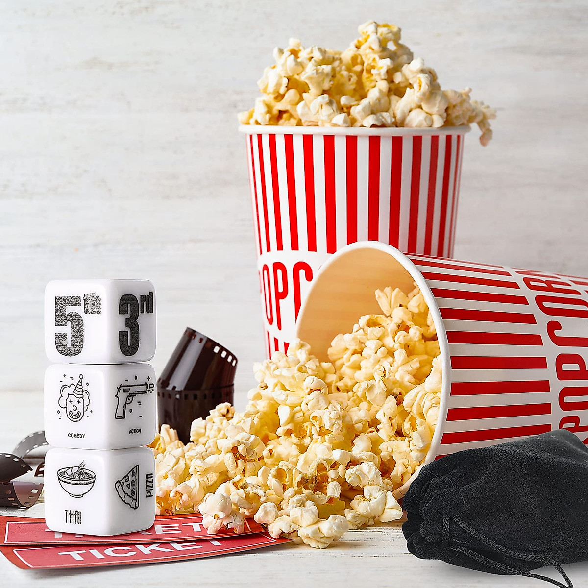 Landhoow 3 Pcs Dinner and a Movie Decider Dice Valentines Day Gifts for Him Her Decision Dice with a Black Velvet Storage Bag for Couples Games Wedding Honeymoon Anniversary Present, 0.8 Inch