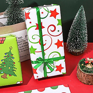 Whaline 12 Sheet Christmas Wrapping Paper Funny Cartoon Character Gift Wrap Paper Xmas Red Green Folded Flat Decorative DIY Craft Art Paper for Party Decor Supplies, 19.7 x 27.6 inch