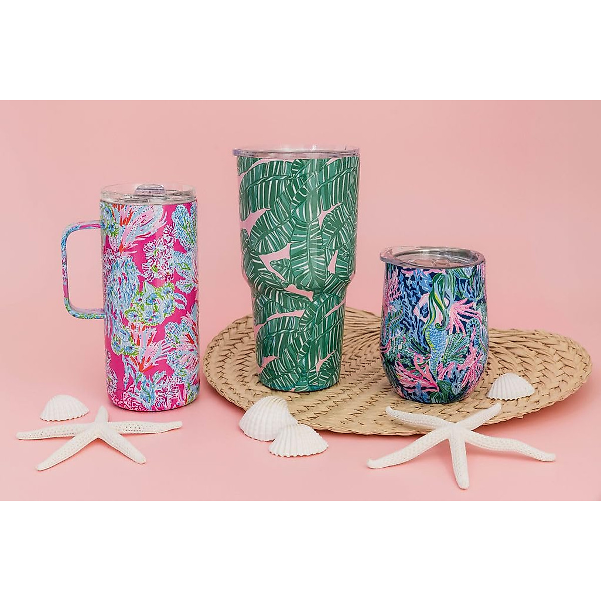 Lilly Pulitzer 16 Oz Travel Mug with Handle and Lid, Stainless Steel Insulated Coffee Tumbler, Double Wall Metal Cup, Seaing Things