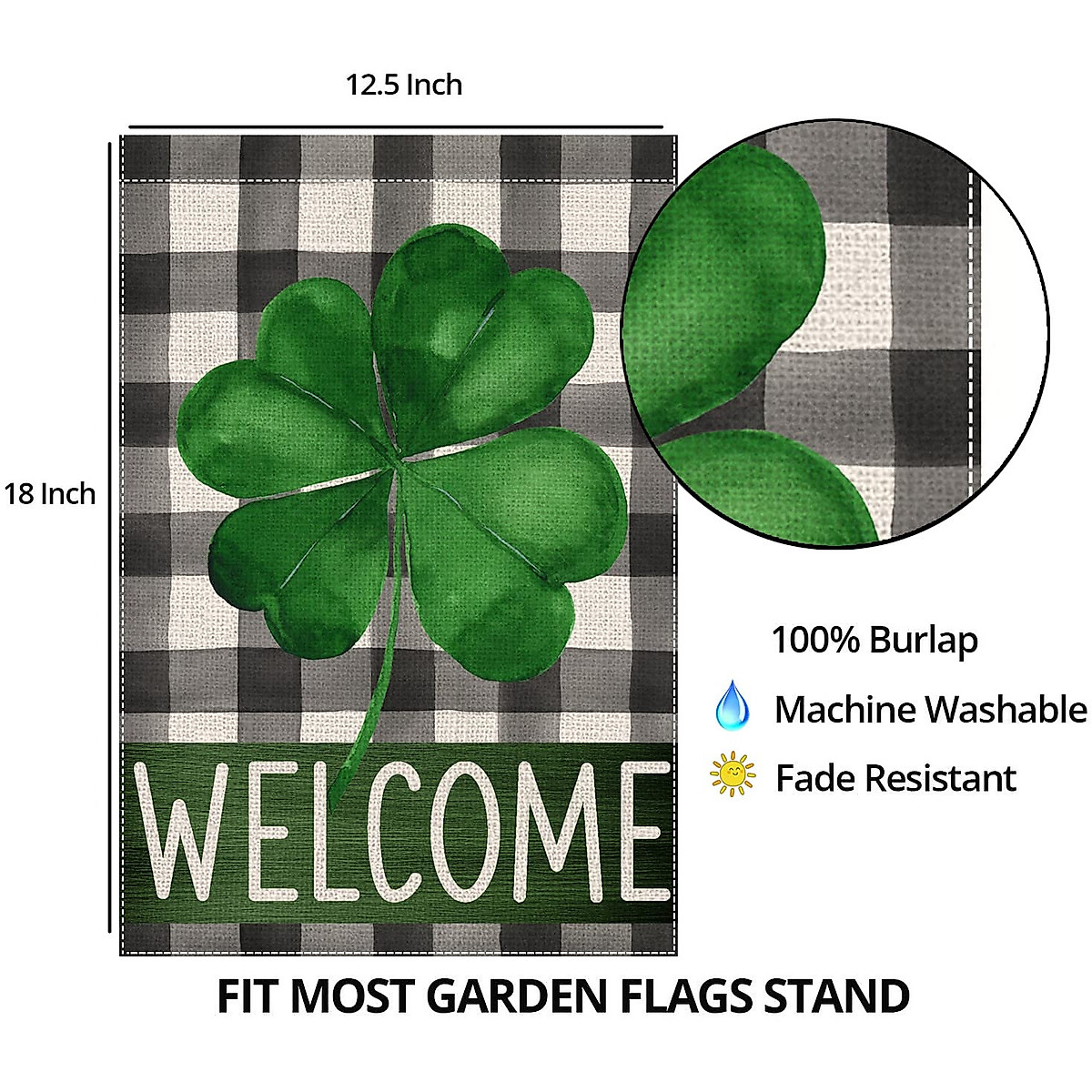EKOREST St Patrick's Day Garden Flag 12x18 Inch Vertical Double Sided Buffalo Plaid St. Patricks Welcome Shamrock Small Yard Flag for Farmhouse Holiday Spring Outside Outdoor Decoration