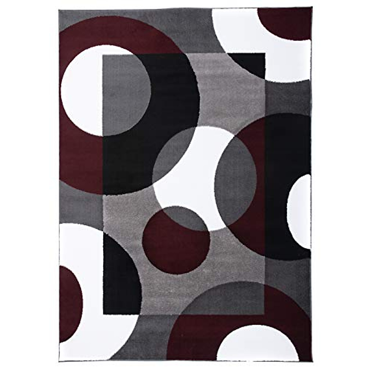 Rugshop Modern Circles Carpet Easy Maintenance for Home Office,Living Room,Bedroom,Kitchen Soft Area Rug 5'3" x 7'3" Burgundy