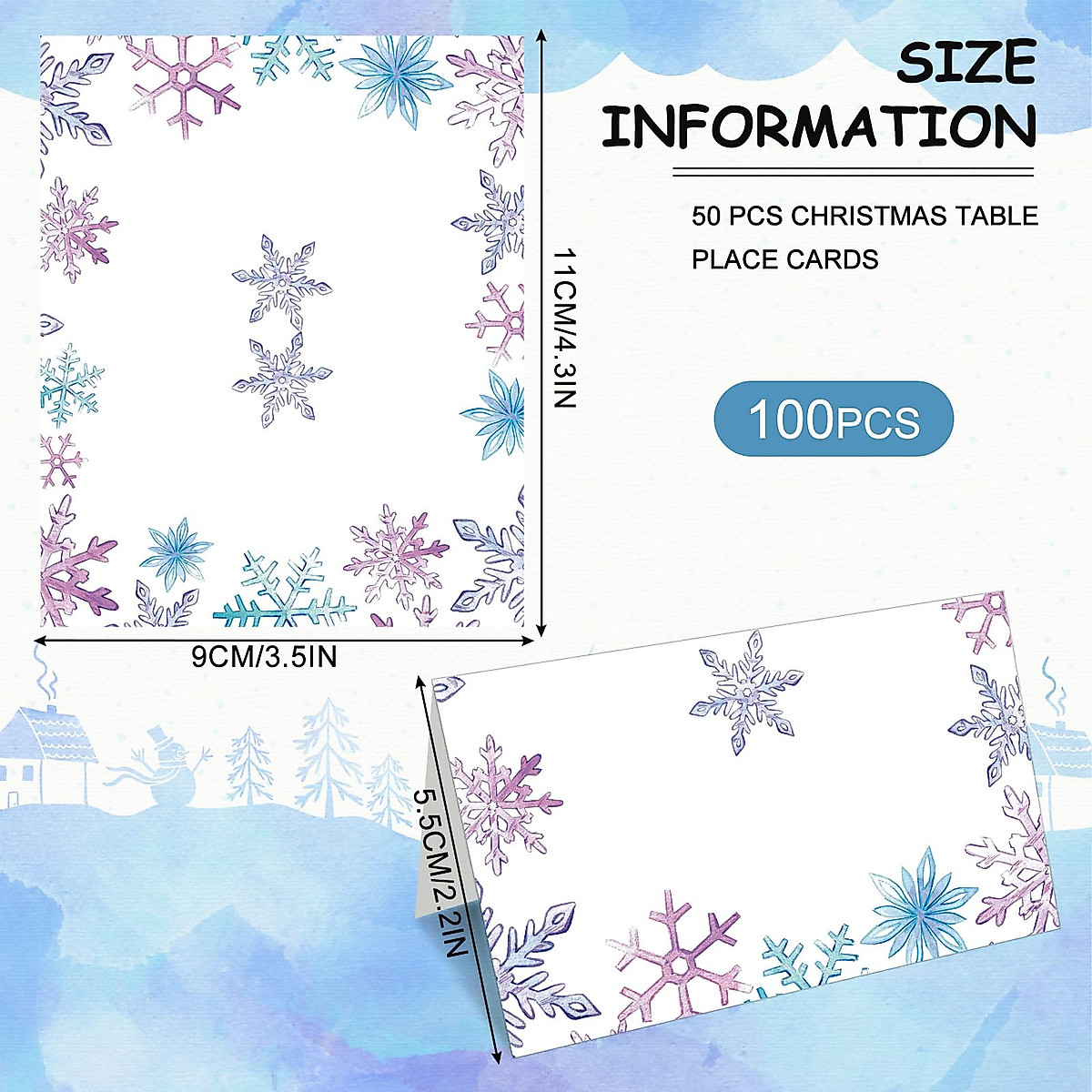 Whaline 50Pcs Christmas Place Cards Blue Purple Snowflake Seating Tent Name Cards Xmas Blank Folded Seat Assignment Setting Label for Wedding Baby Shower Party Supply