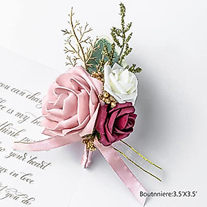 YSOJMAN Blush Pink Wrist Corsage Wristlet and Boutonniere Set for Wedding Bridesmaid Mother Grandmother for Bridal Shower Wedding Artificial Roses Flower Prom