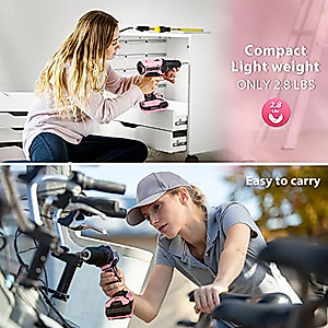 SHALL Pink Cordless Drill Driver 20V Electric Power Drill Screwdriver Set with 2.0AH Battery & Fast charger for Women, 3/8'' Keyless Chuck, Variable Speed, 18+1 Position & 34pcs Drill/Driver Bits