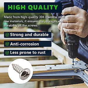 #12 x 1/2" (50 Pack) Stainless Steel Phillips Pan Head Wood Screws, Stainless Steel 304 (18-8), Pan Head Sheet Metal Screws Self Tapping Screws