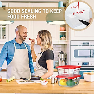 Suclain 2 Pcs Square Food Storage Container Polycarbonate Clear Food Container with Red Lid Commercial Rice Storage with Red Graduations for Commercial Kitchen(7.87 x 3.94 inches)