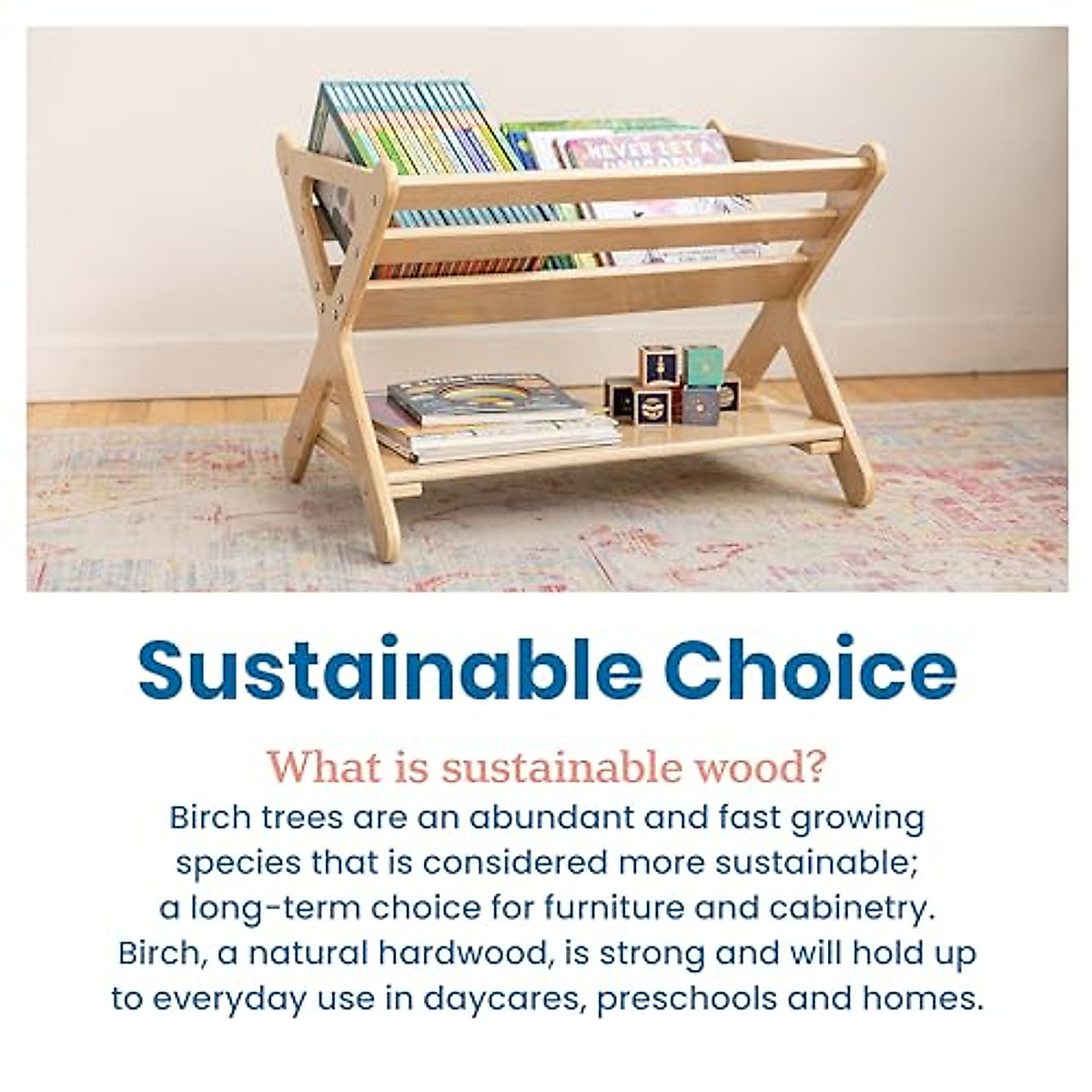 ECR4Kids Book Caddy with Shelf, Bookshelf with Storage, Natural