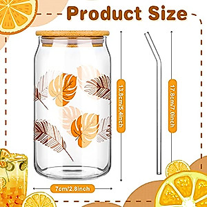 Yoiemivy 6 Pack Glass Cups with Lids and Straws, Iced Coffee Tumbler with Straw Boho Pattern Drinking Glasses16 Oz Beer Can-Shaped Glass for Iced Coffee Cola Soda Tea Juice Water