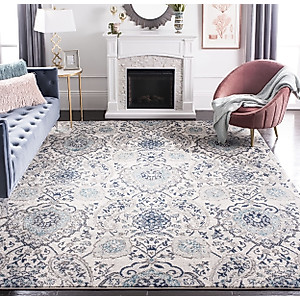 SAFAVIEH Madison Collection Area Rug - 10' Square, Cream & Light Grey, Boho Chic Glam Paisley Design, Non-Shedding & Easy Care, Ideal for High Traffic Areas in Living Room, Bedroom (MAD600C)