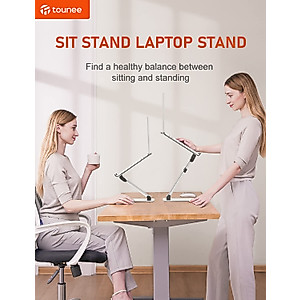 Ergonomic Laptop Stand for Desk, Sit to Stand Laptop Riser, Adjustable Height up to 21", Standing Computer Stand, Promote Healthy Posture Compatible with MacBook Air Pro, All Laptops 10-17"-Silver