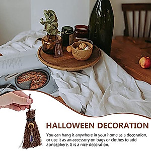 NOLITOY 5 Pcs Broom Pendant Halloween Party Decor Mini Straw Broom Broomstick Ornament Crystal Broom Ornament Witches Accessories Mini Branch Broom Dollhouse Broom Iron Cake Craft Supplies