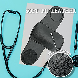 BAIWOVIS Stethoscope Holder with Clip, PU Leather Clip-on Stethoscope Hip Holder, Black