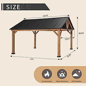 Meetleisure 13' x 15' Wood Gazebo Outdoor Gazebo Spruce Wood Framed Gazebo with Slope-Design Hardtop Roof for Garden, Patio, Lawns, Parties
