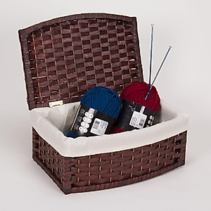 Household Essentials Hand-Woven Paper Rope Basket with Lid and Liner, Dark Brown Stain