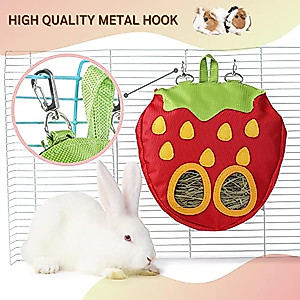 JanYoo Rabbit Hay Feeder Bag for Cage Guinea Pig Timothy Hay Dispenser Storage Manger Hanging Large Less Waste for Bunny
