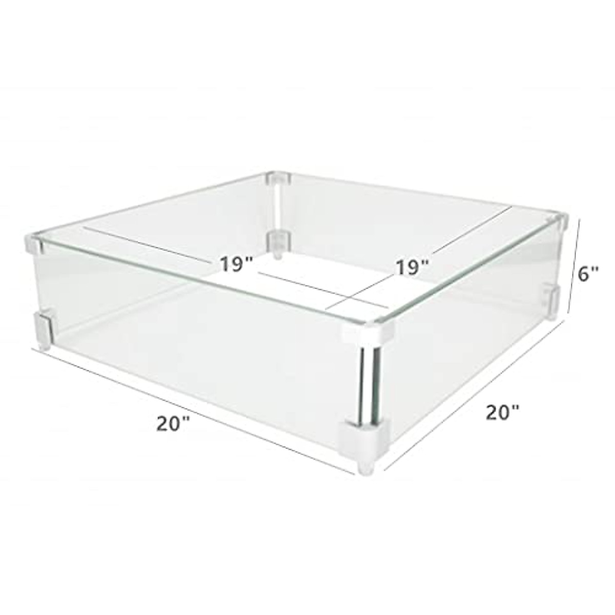FixtureDisplays® Fire Pit Wind Guard 20 x 20 Inch Fire Pit Wind Guard Square 8 mm Thickness Fire Pit Glass Wind Guard 997G-2D