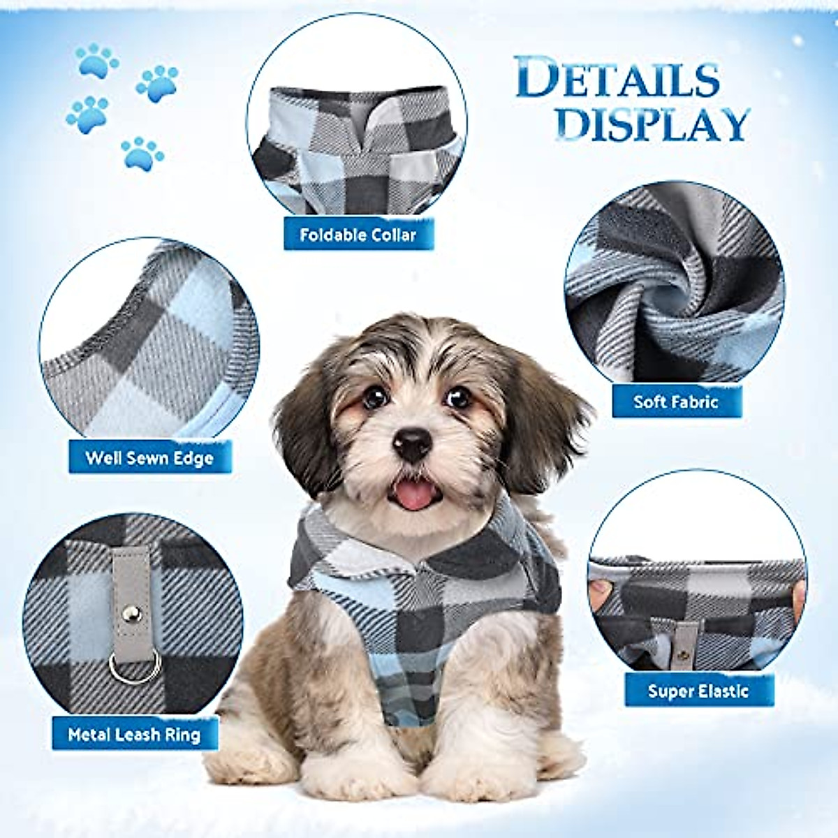 4 Pieces Winter Fabric Dog Sweater with Leash Ring Soft Fleece Vest Dog Clothes Plaid Camouflage Warm Puppy Dog Jacket Pullover Clothes for Small Boy Dogs Cat Puppy Chihuahua (S)