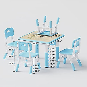 Brelley Toddler Table and Chairs Set for 4,Kids Study Table and Chair Set, Height-Adjustable, Graffiti Desktop, Children Activity Table for Daycare, Classroom, Home