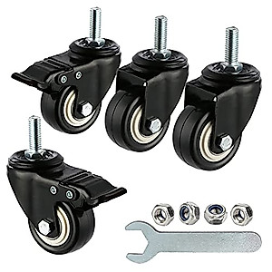 2" Stem Caster Wheels Heavy Duty Threaded Swivel Caster Wheel No Noise Swivel Castors for Trolley, Workbench, Furniture, 440 Lbs Load Capacity Set of 4 (2 with Brake & 2 Without)