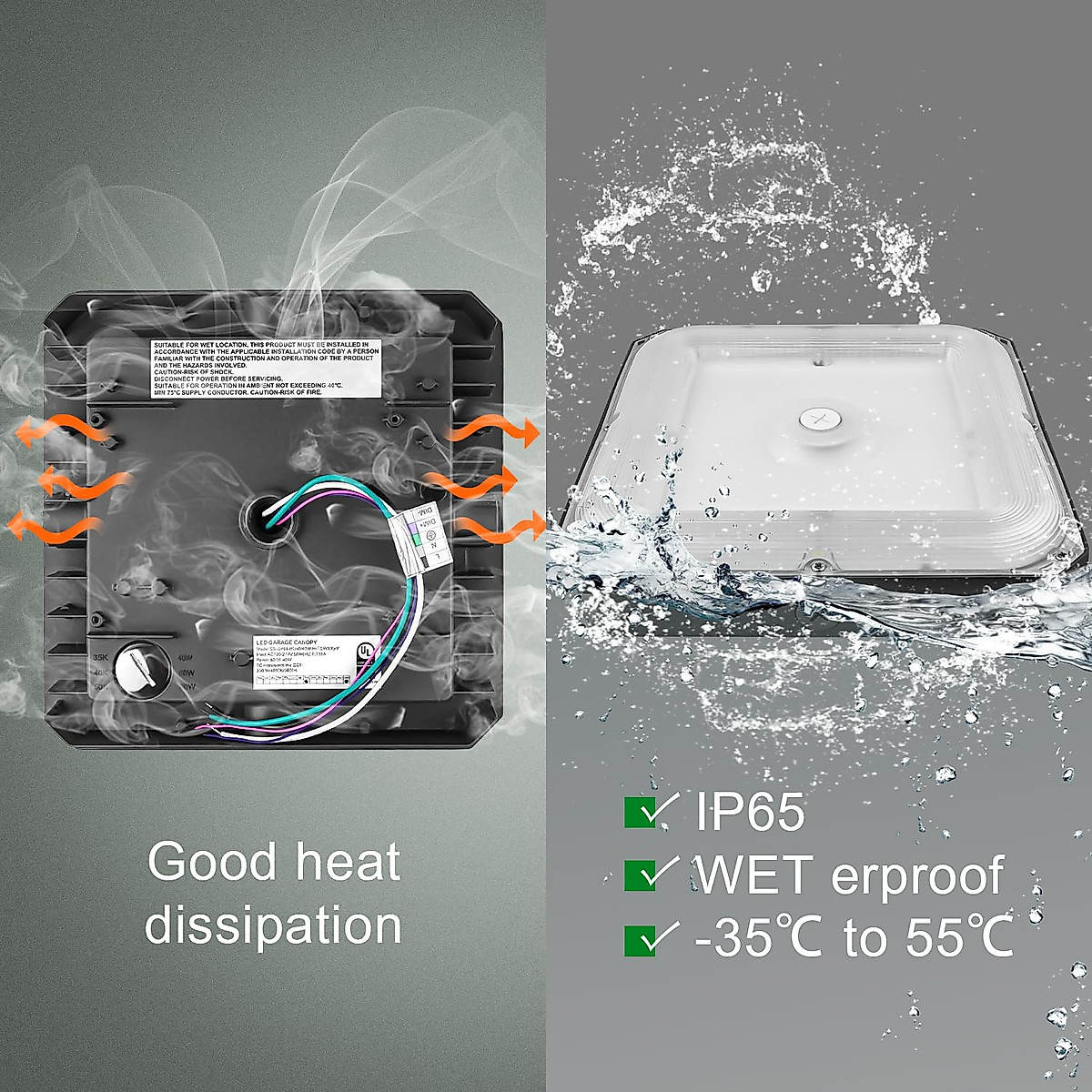 80W/60W/40W Power Selectable LED Canopy Garage Light with 3CCT (3500K/4000K/5000K), LED Parking Garage Lights 90-277V IP65 Commercial Residential Lights DLC (40W/ 60W/80W Power Selectable -1 PACK)