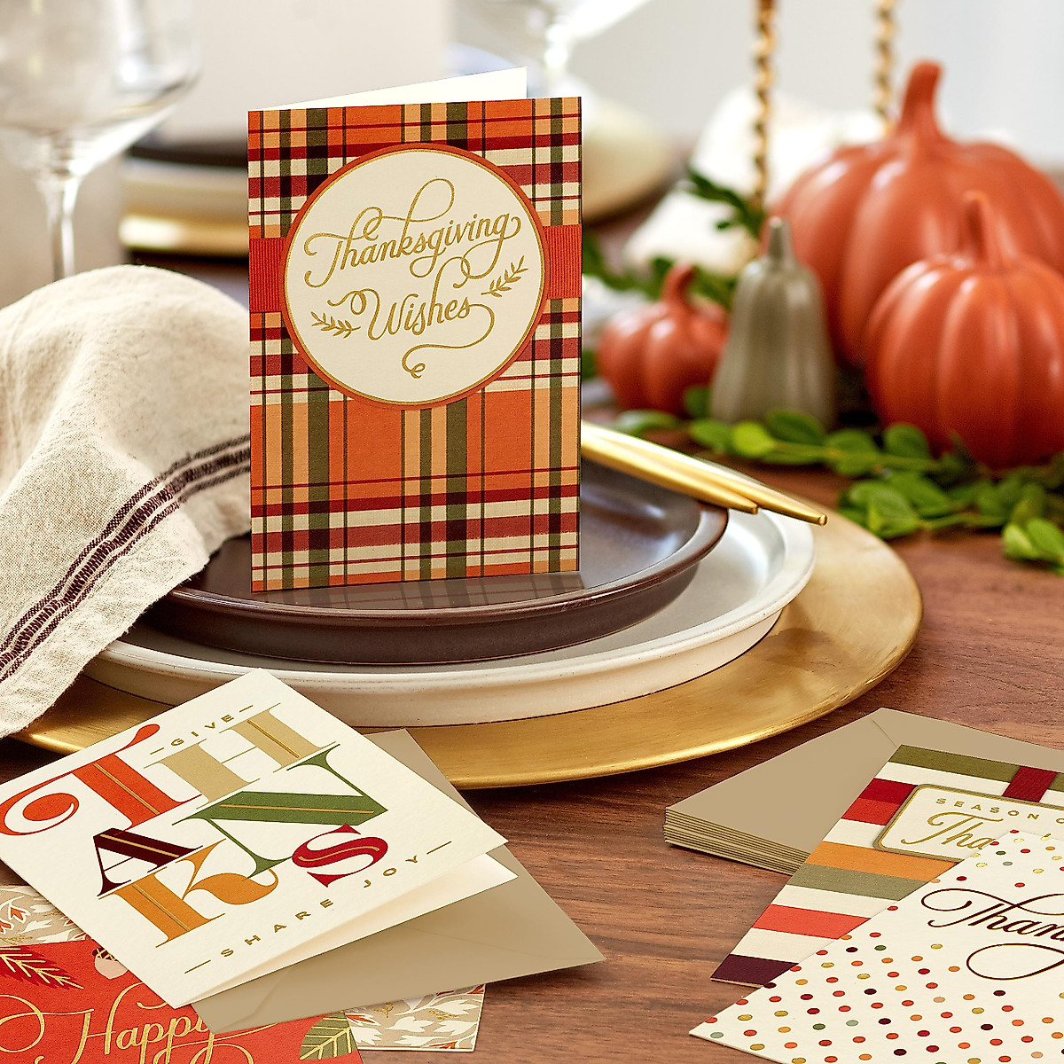 Hallmark Bulk Thanksgiving Cards Assortment (72 Cards with Envelopes) Stripes, Leaves, Plaid