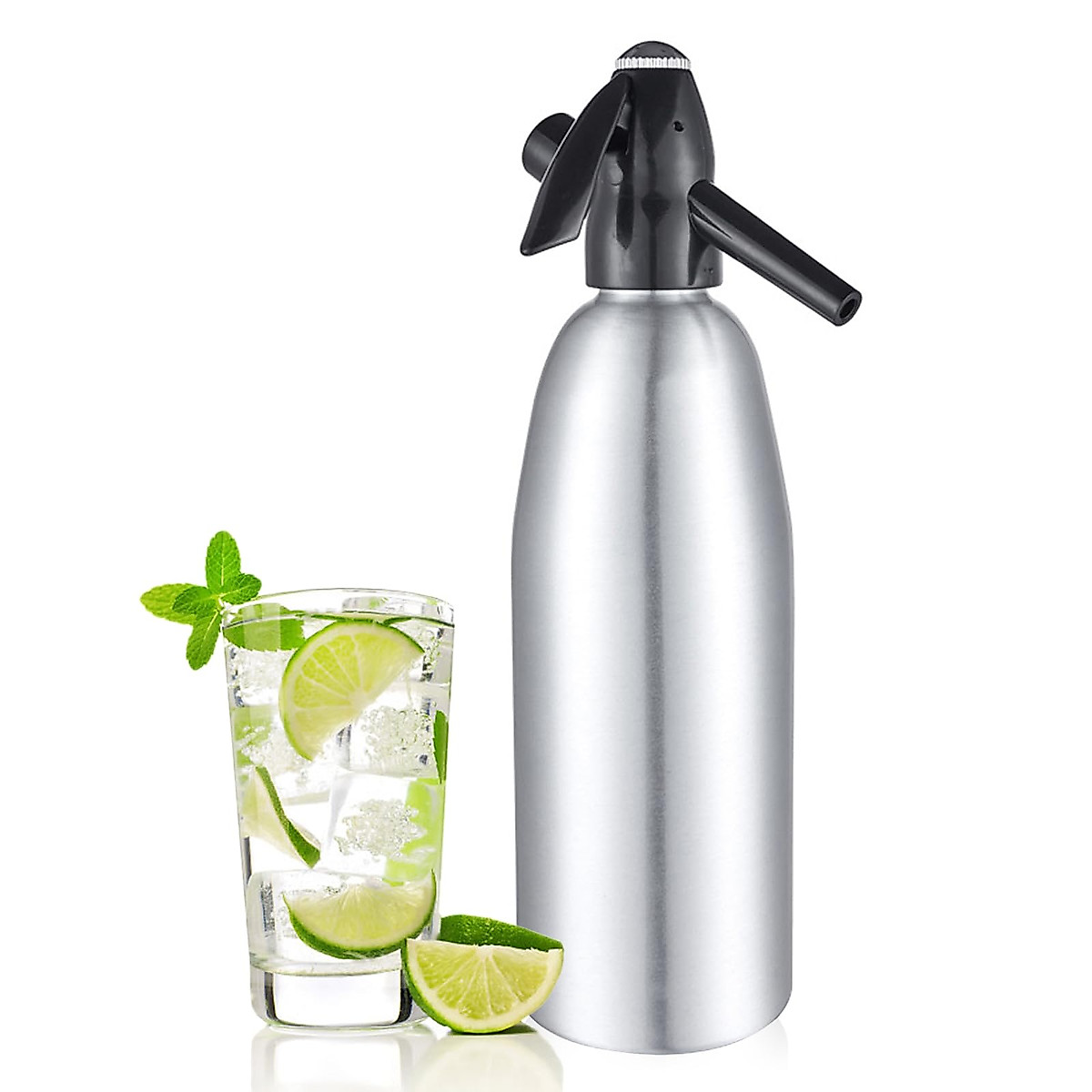 Soda Siphon, 1L Soda Maker Sparkling Water Maker Portable Soda Maker, Aluminium Carbonated Water Machine for Home Bar Making Cocktails DIY Sparkling Drinks, Use 8 gram CO2 Cartridges (Not Included)